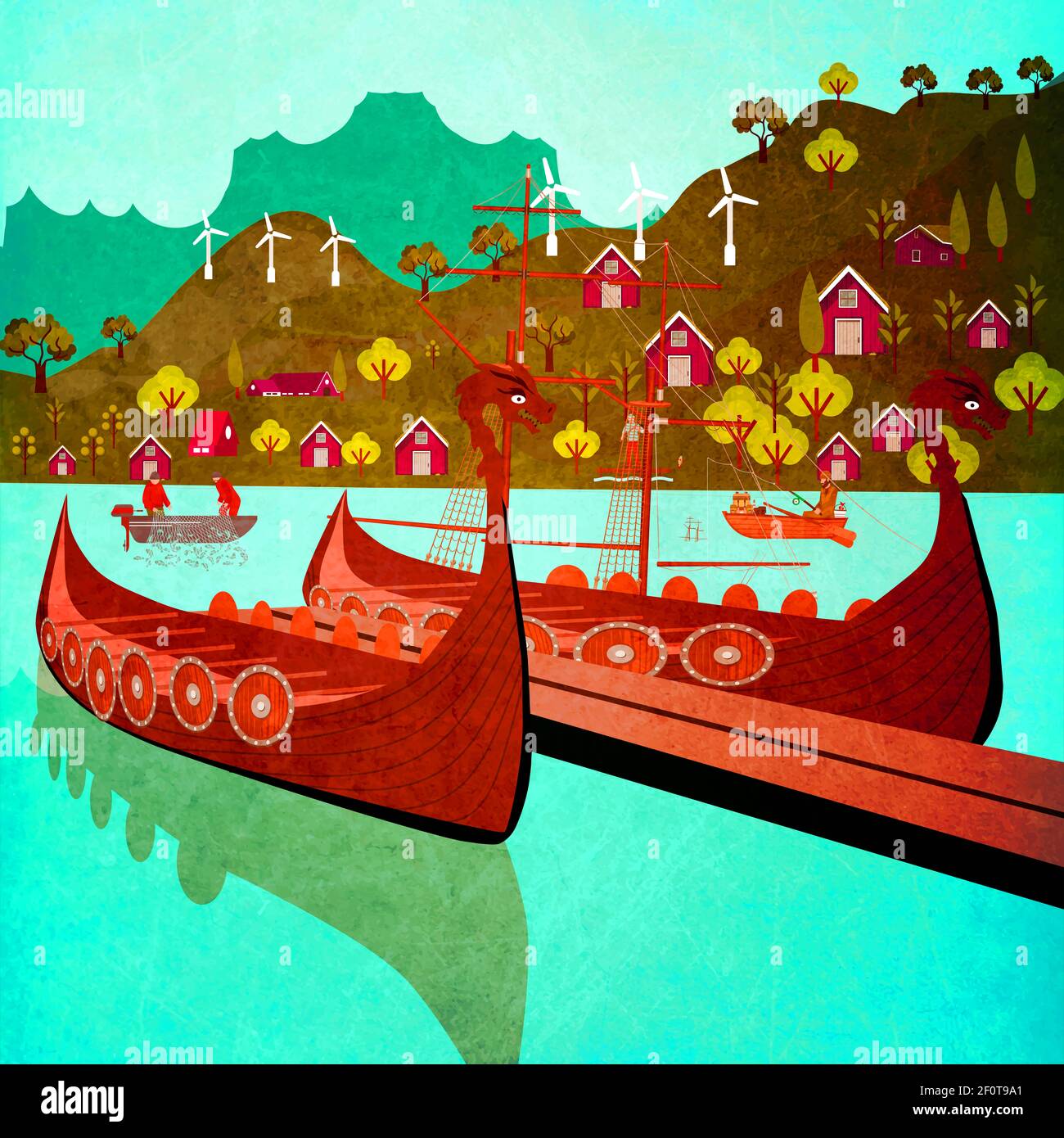 Vector digital illustration of a landscape in Norway Stock Photo - Alamy