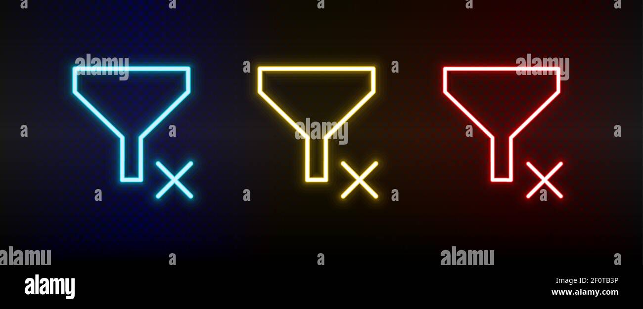 delete, filter neon icon set. Set of red, blue, yellow neon vector icon ...