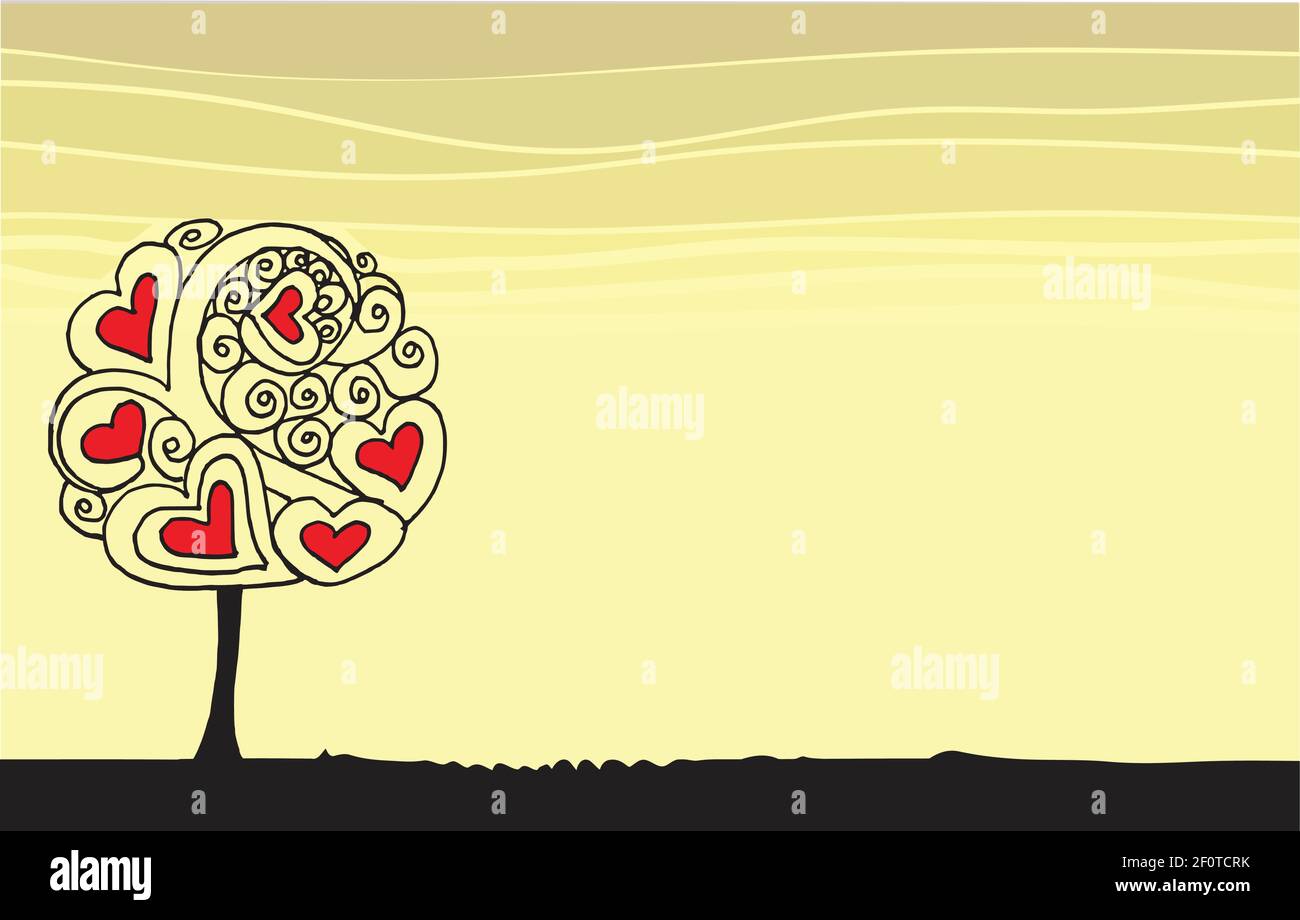 vector drawing heart shape with love tree design background Stock ...