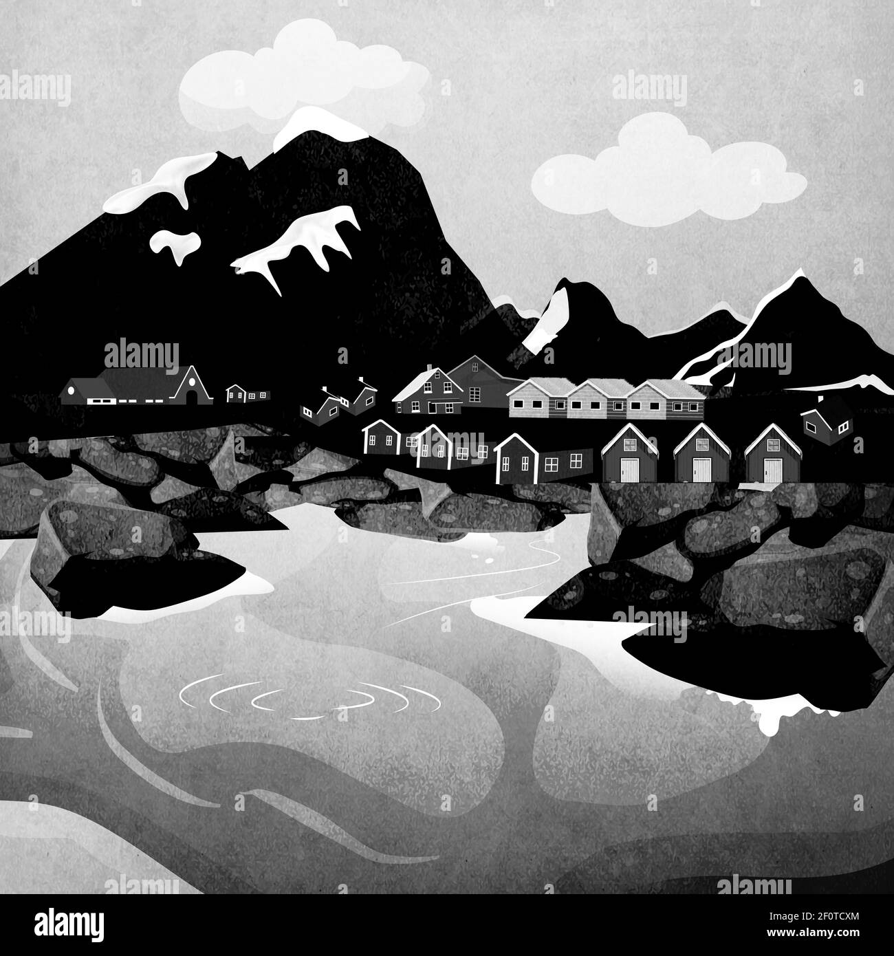 Vector digital illustration of a landscape in Norway Stock Photo - Alamy