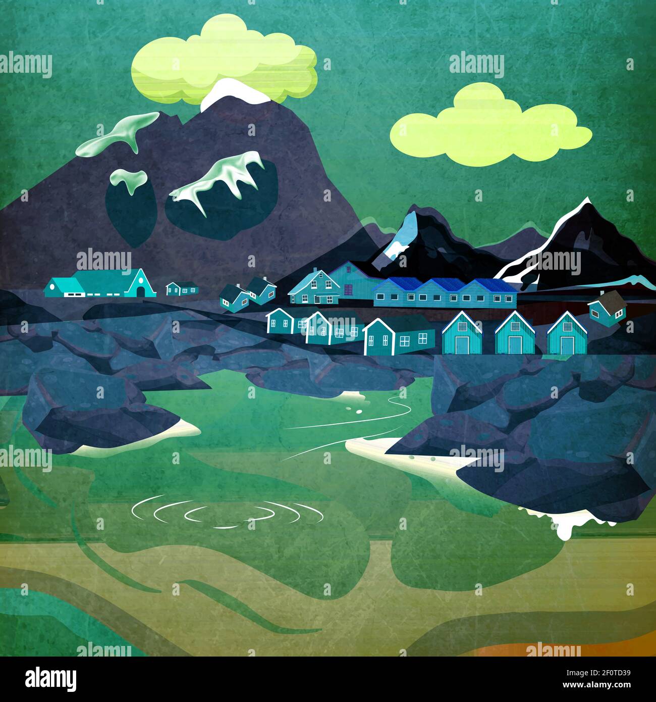 Vector digital illustration of a landscape in Norway Stock Photo - Alamy