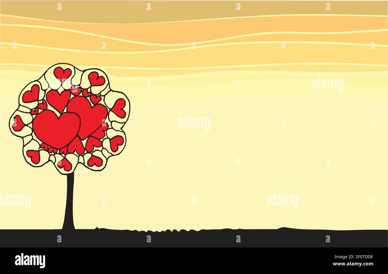 vector drawing heart shape with love tree design background Stock ...