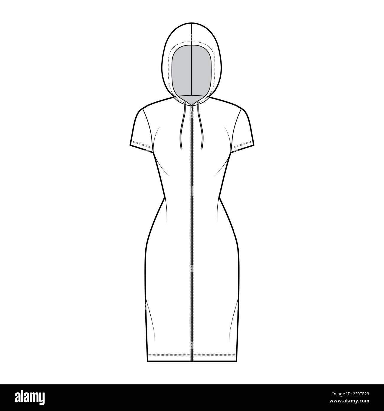 Zip-up Hoody dress technical fashion illustration with short sleeves ...