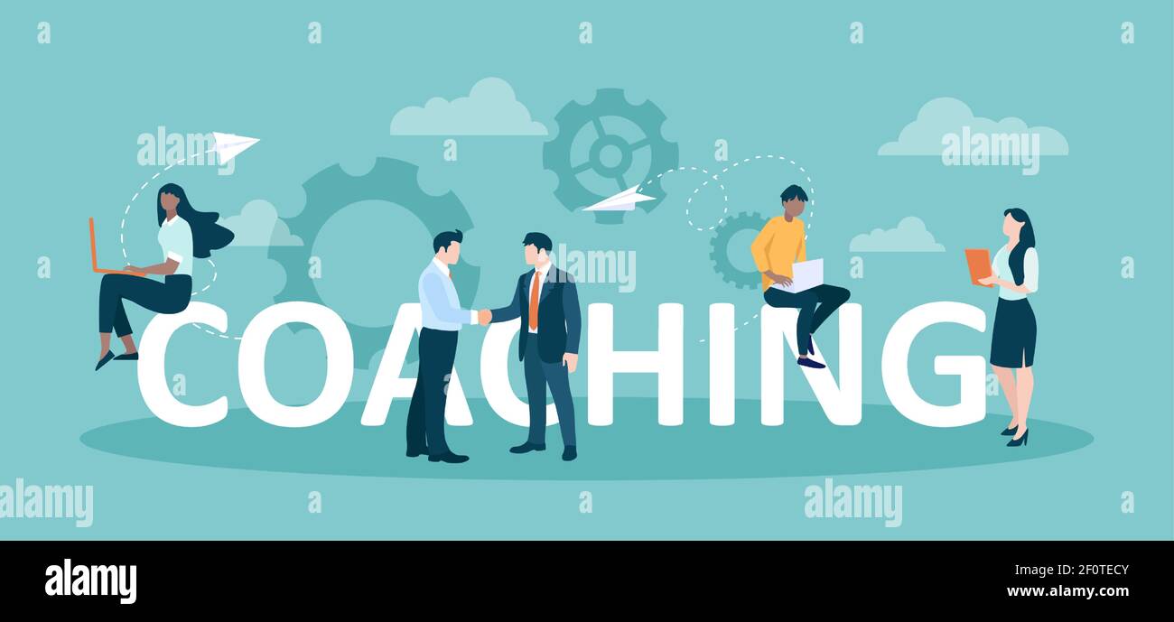 Coaching concept. Vector of a businessman team leader advising to ...