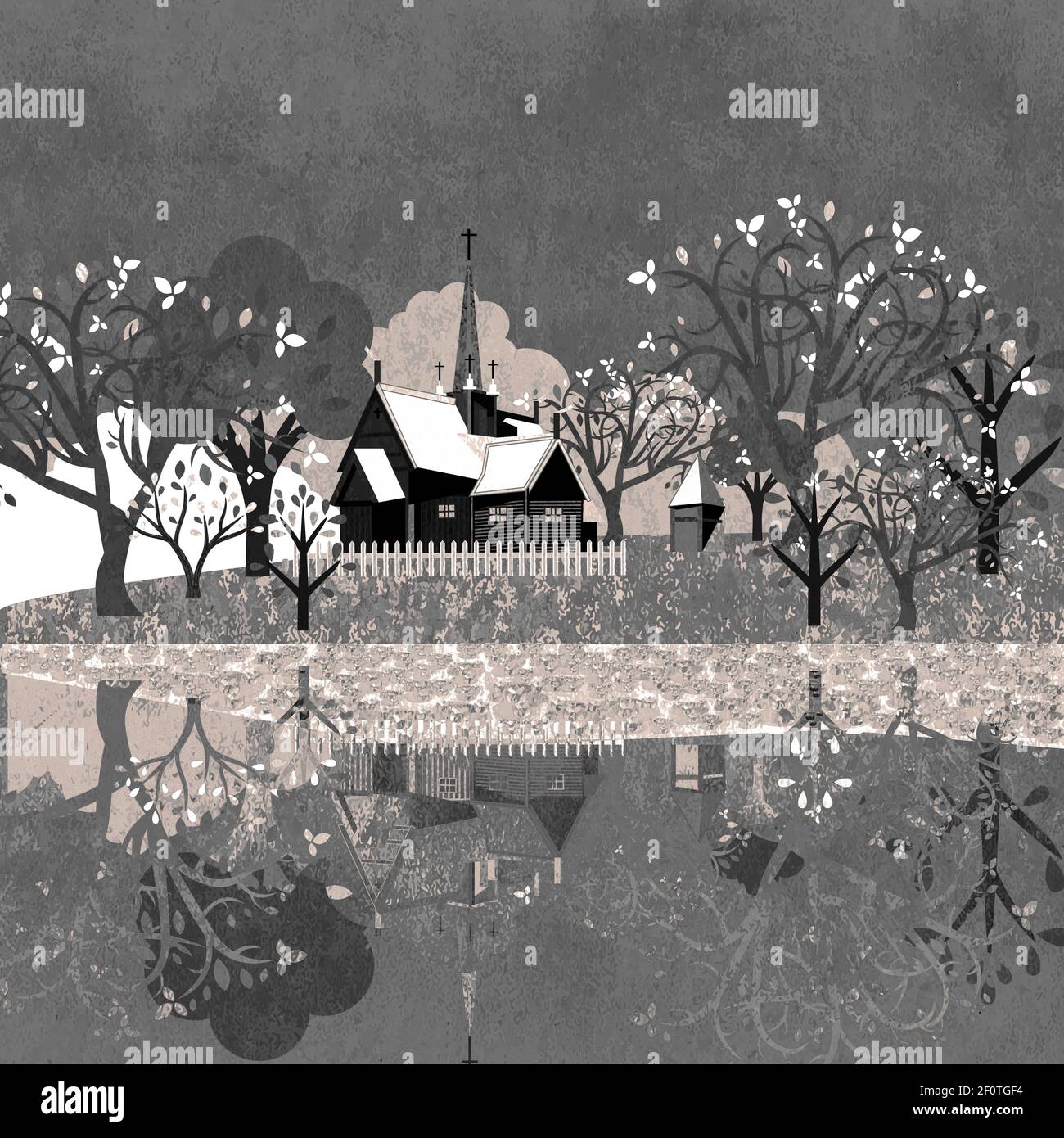 Vector digital illustration of a landscape in Norway Stock Photo - Alamy