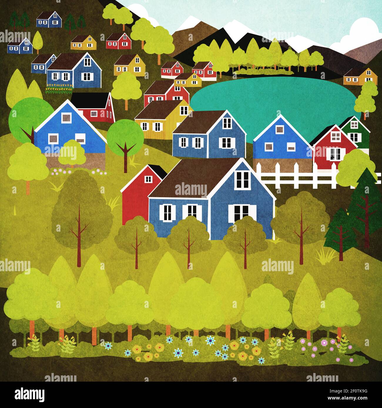 Vector digital illustration of a landscape in Norway Stock Photo - Alamy