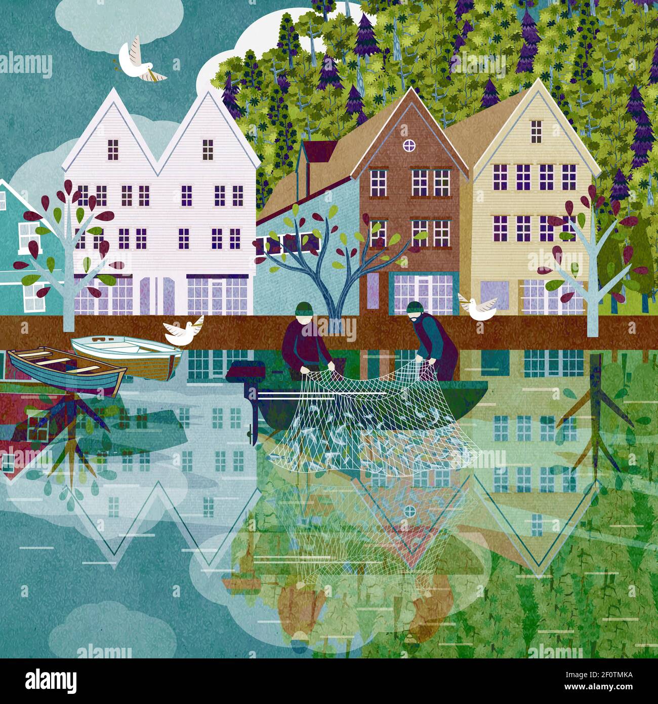 Vector digital illustration of a landscape in Norway Stock Photo - Alamy