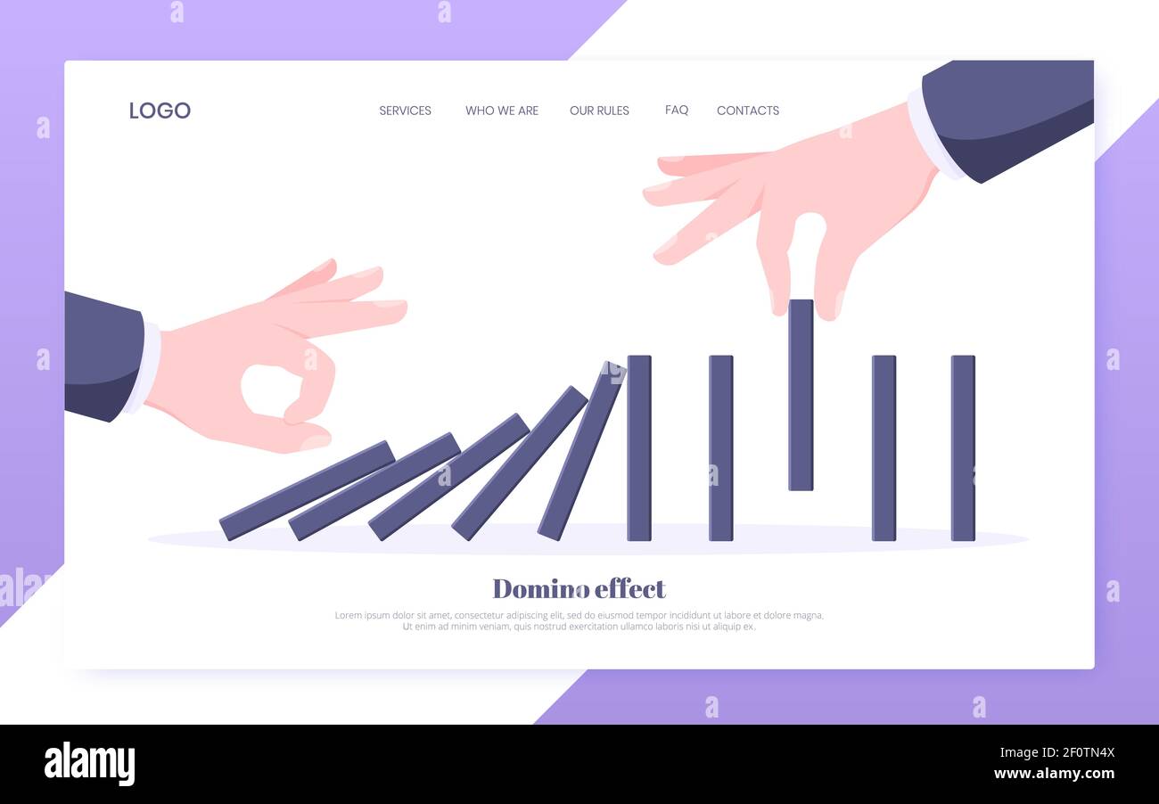 Domino effect and business resilience concept. One hand starts chain ...