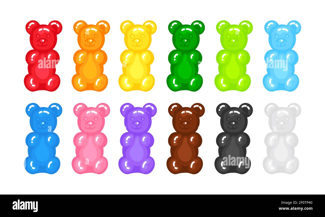 Gummy bear jelly sweet candy set with amazing flavor flat style design ...