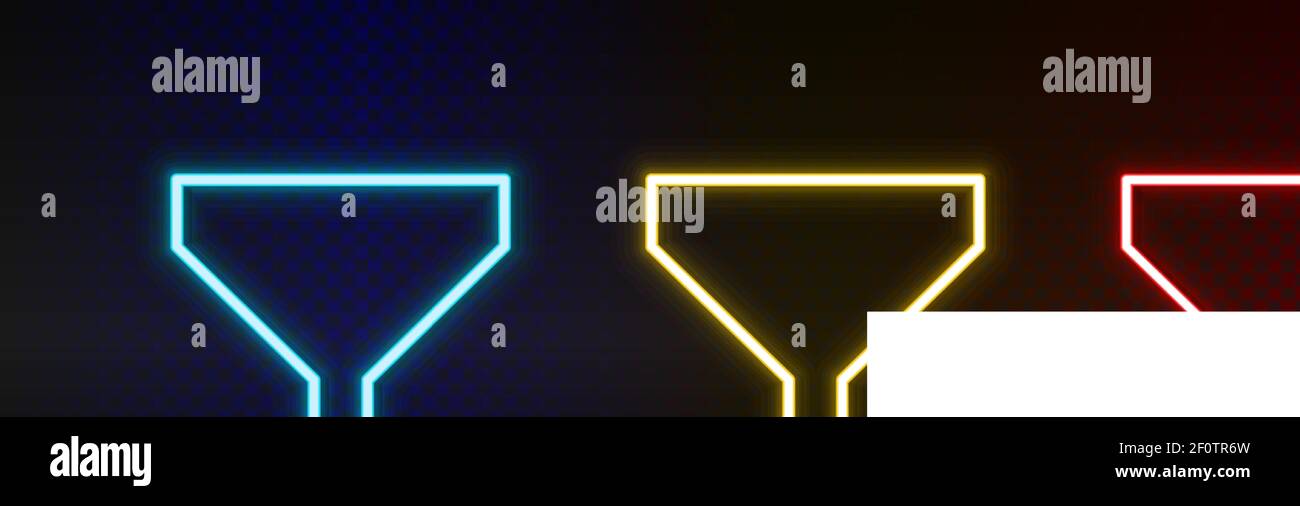 filter neon icon set. Set of red, blue, yellow neon vector icon Stock ...