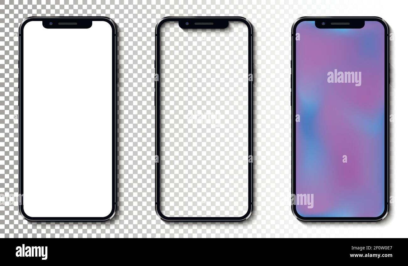 Realistic smartphones with white, transparent and soft color mesh ...