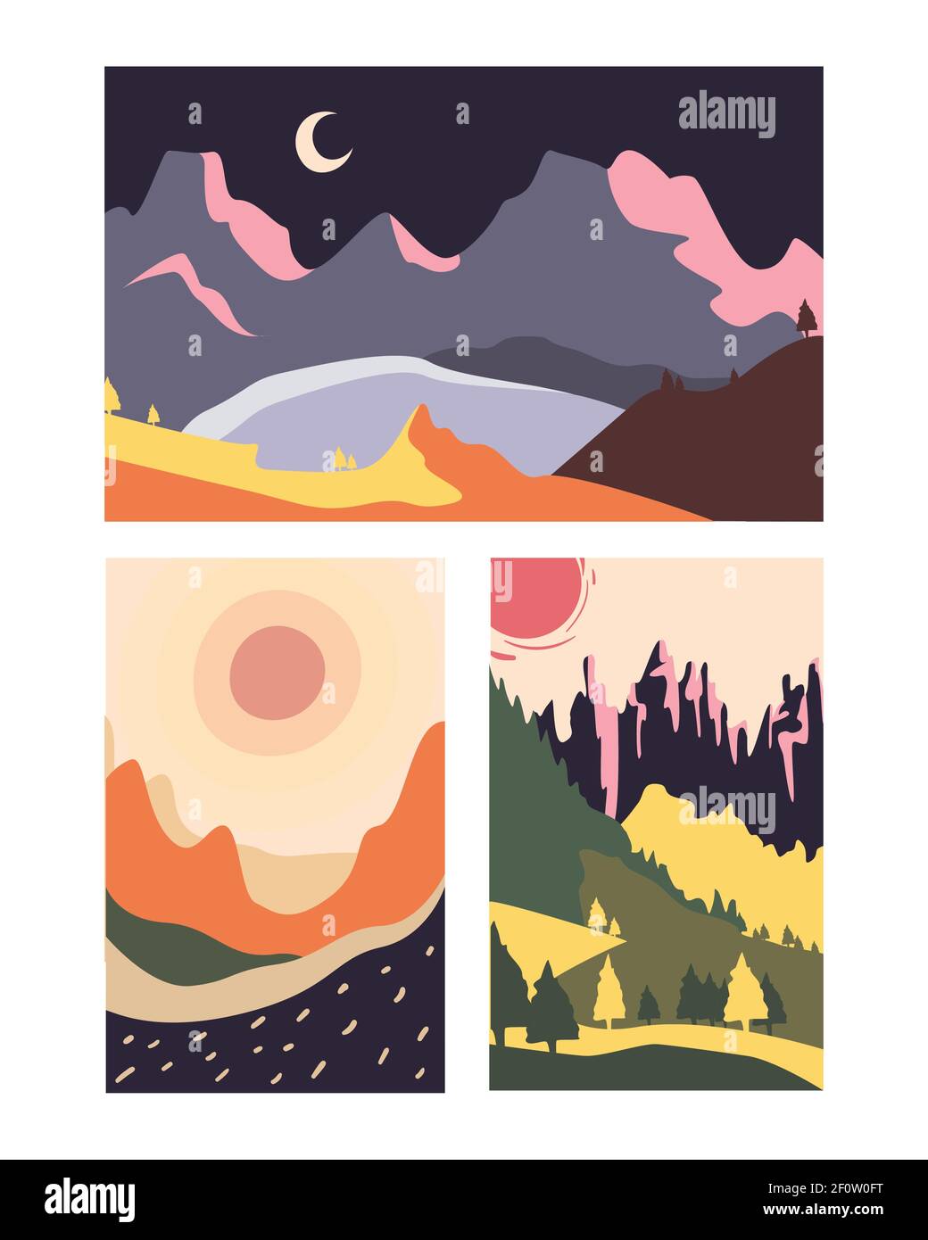 Minimalist landscapes banners set design, nature and outdoor theme ...