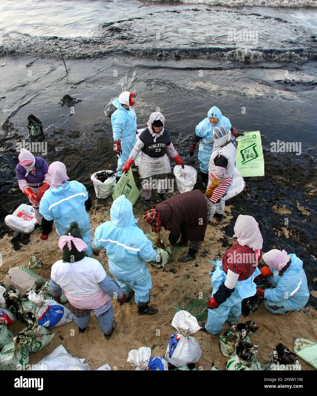 10 December 2007 - Taean, South Korea - South Korean residents try to ...