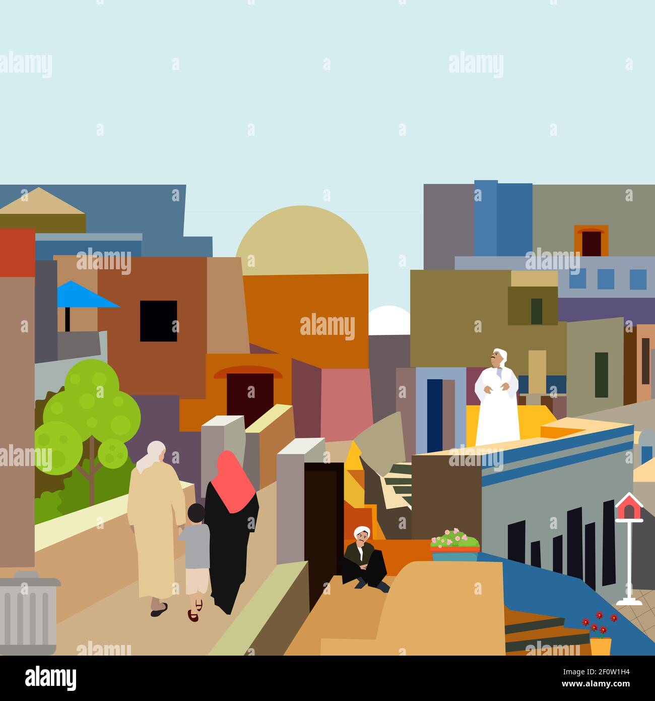 Vector digital illustration of landscapes, houses, villages from the ...