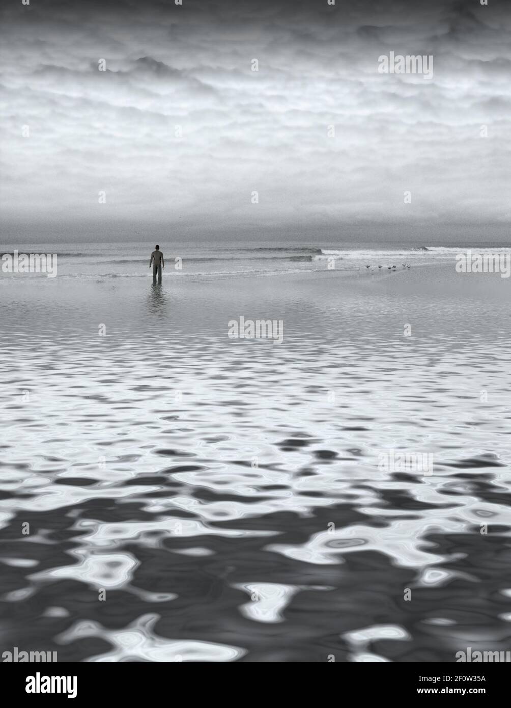 Peaceful man on beach. 3D rendering Stock Photo - Alamy