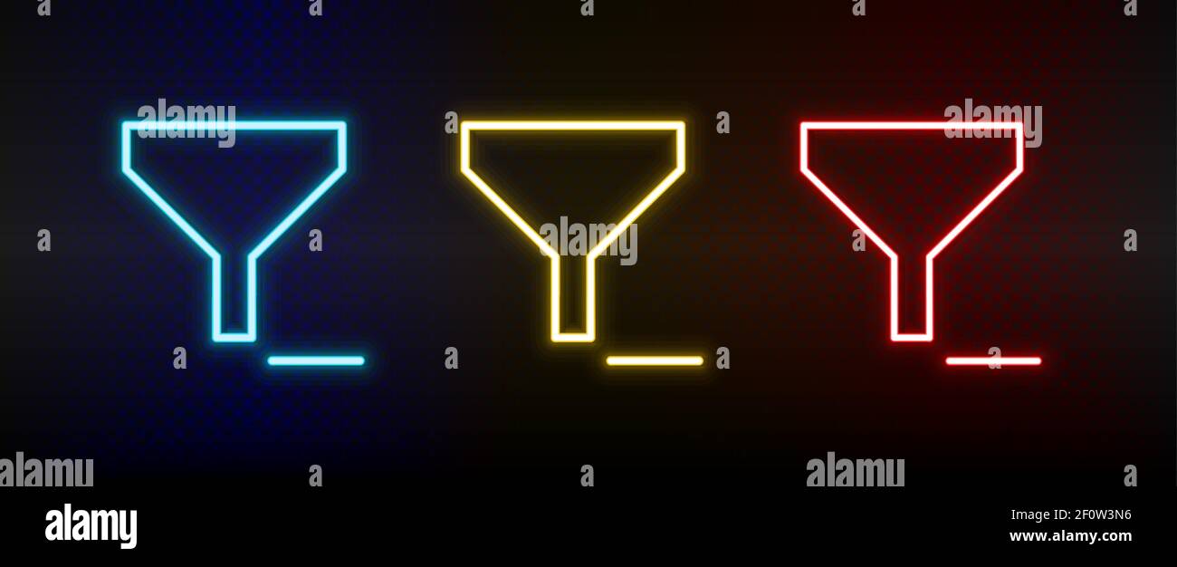 clear, filter neon icon set. Set of red, blue, yellow neon vector icon ...