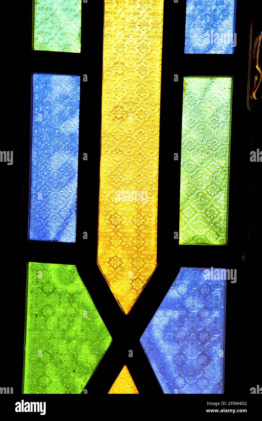 Colorated glass and sun in morocco africa window and light Stock Photo ...