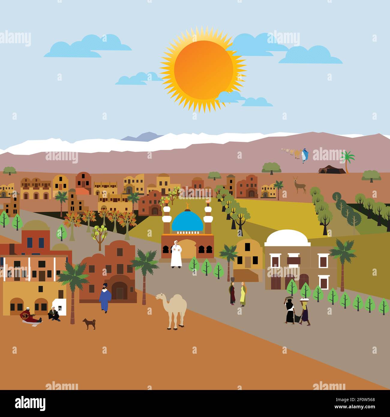 Vector digital illustration of landscapes, houses, villages from the ...