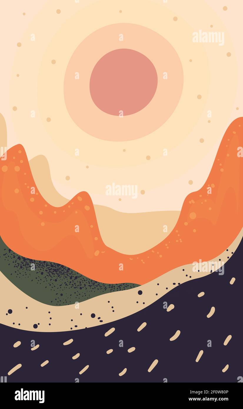 Minimalist landscape of mountain and sun design, nature and outdoor ...