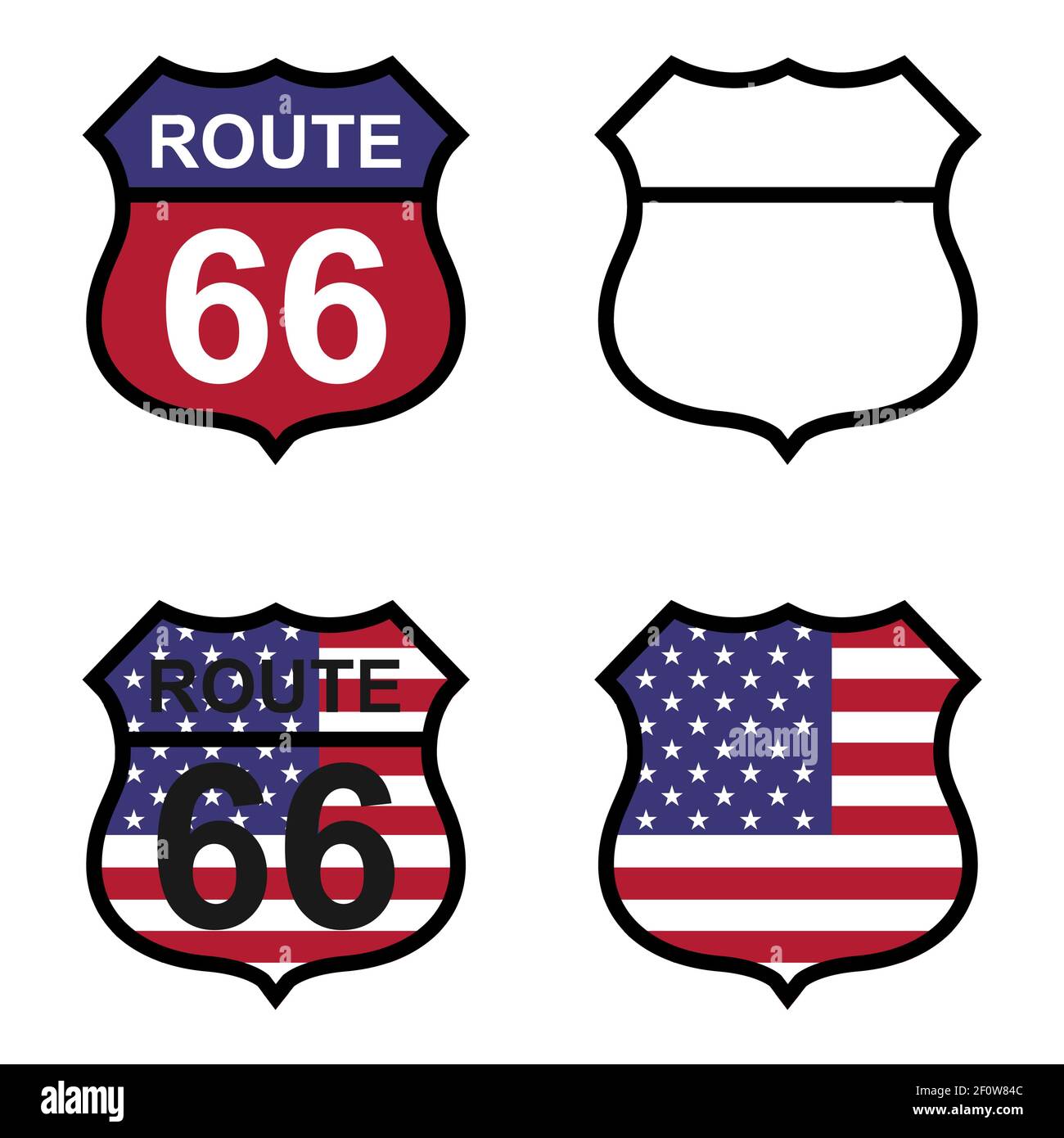 Set of route 66 classic icon, travel usa history highway, america road ...
