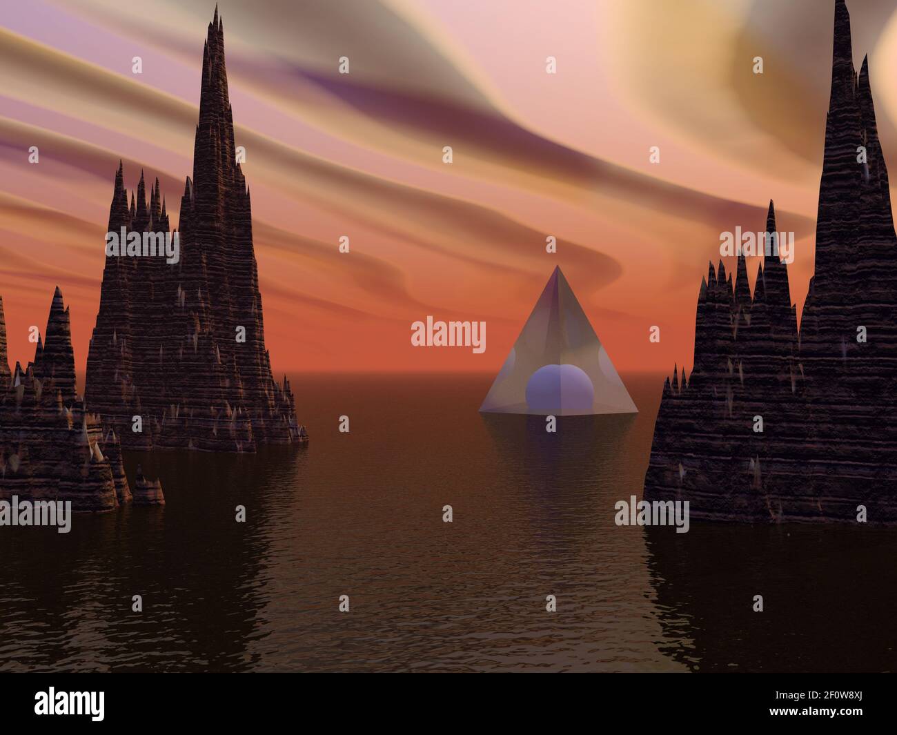 Pyramid in sci fi landscape. 3D rendering Stock Photo - Alamy