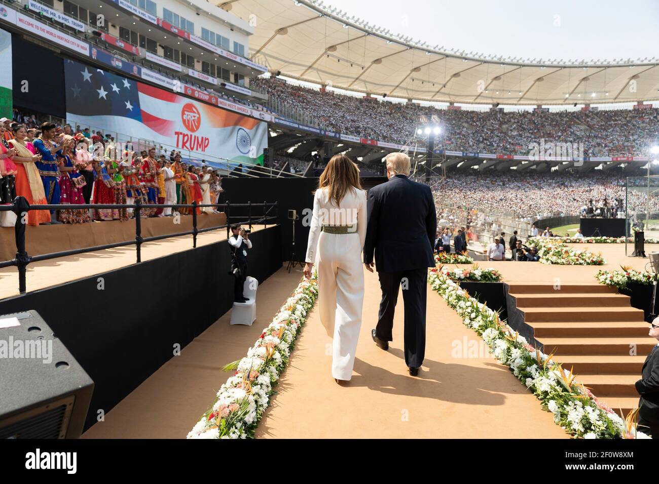 President Donald Trump and First Lady Melania Trump arrive onstage to ...