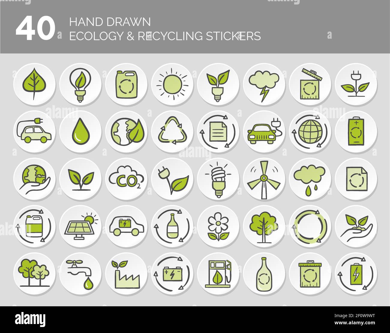 Hand drawn Ecology and Recycling button set. Vector illustration Stock ...