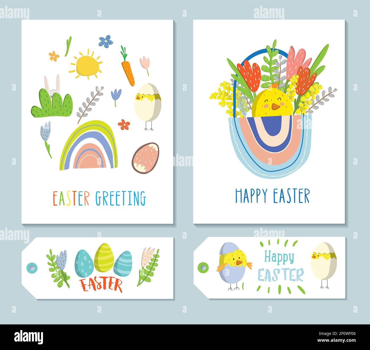 Spring illustrations set. Easter cards, gift tags and labels. Easter ...
