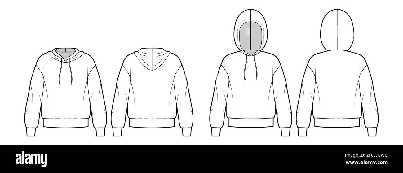 Set of Hoody sweatshirt technical fashion illustration with elbow ...