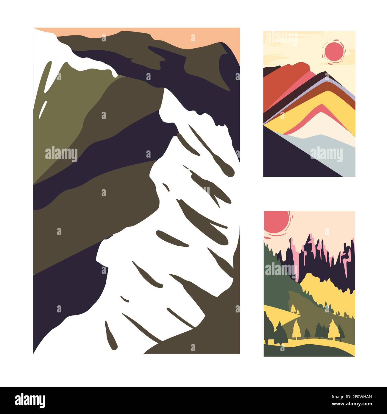 Minimalist landscapes banners symbol set design, nature and outdoor ...