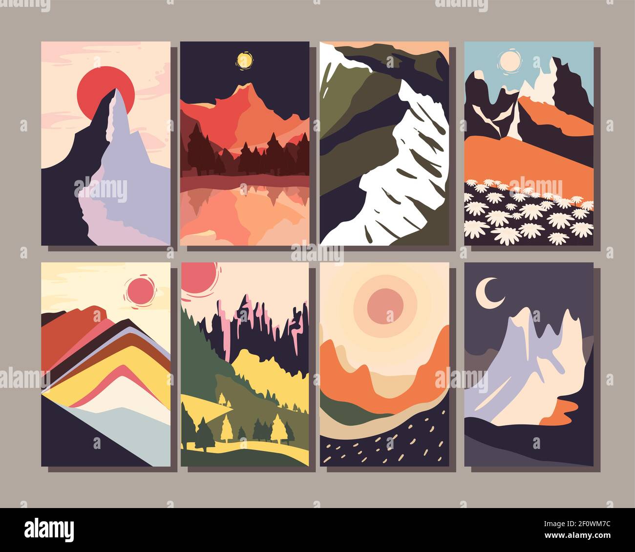 Minimalist landscapes banners symbol group design, nature and outdoor ...