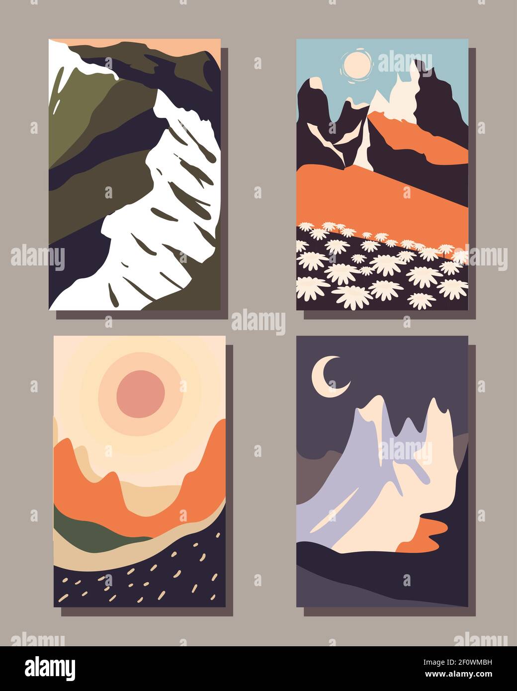 Minimalist landscapes banners icon collection design, nature and ...