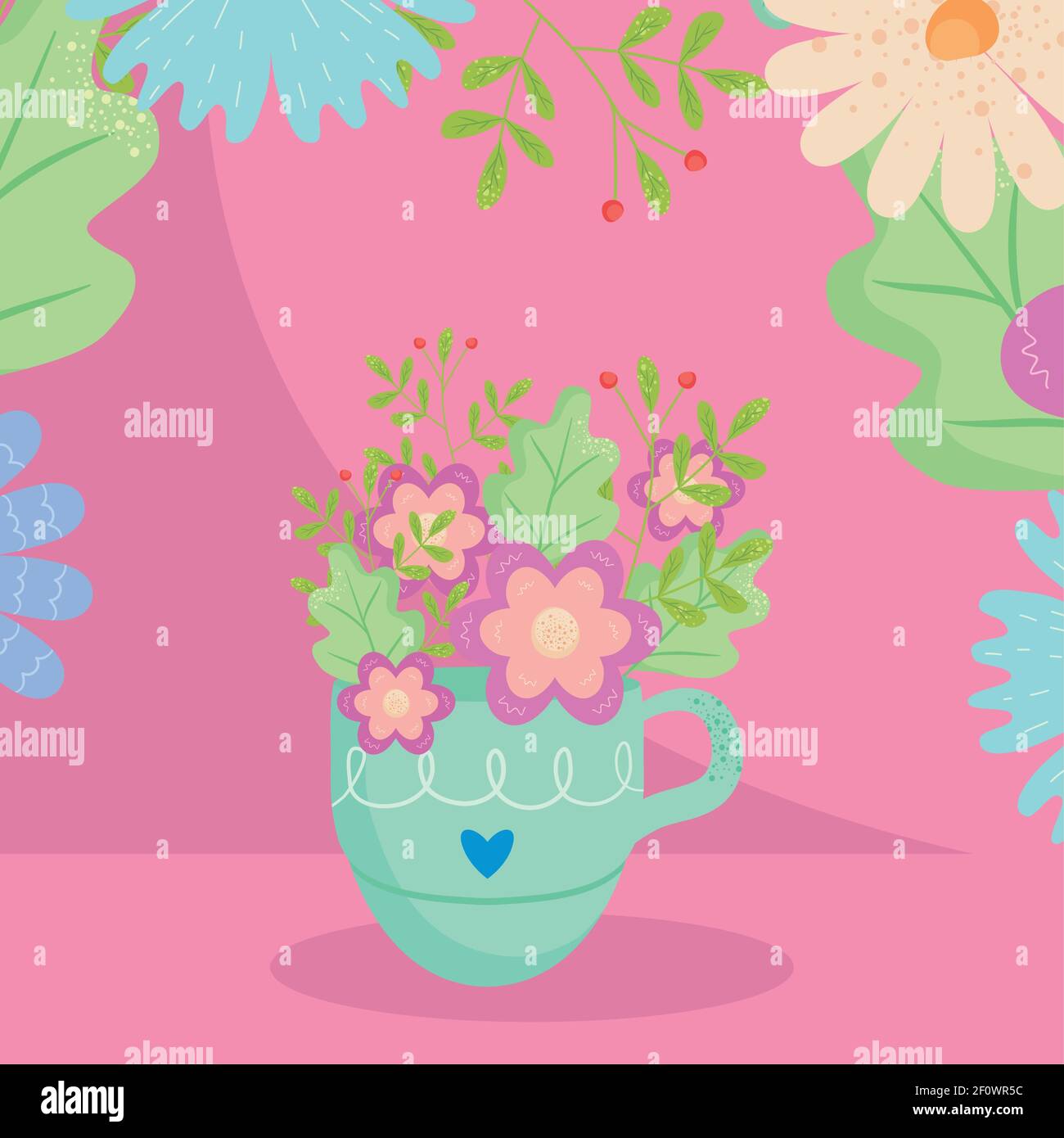 Spring mug with flowers design, Season natural floral ornament garden ...