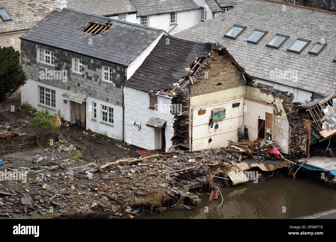 DAMAGE TO THE OLD BUILDINGS OF BOSCASTLE CAUSED BY FREAK FLOODS.17/8/04 ...