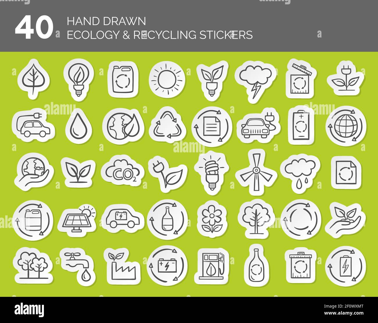 Hand drawn Ecology and Recycling white stickers set. Vector ...