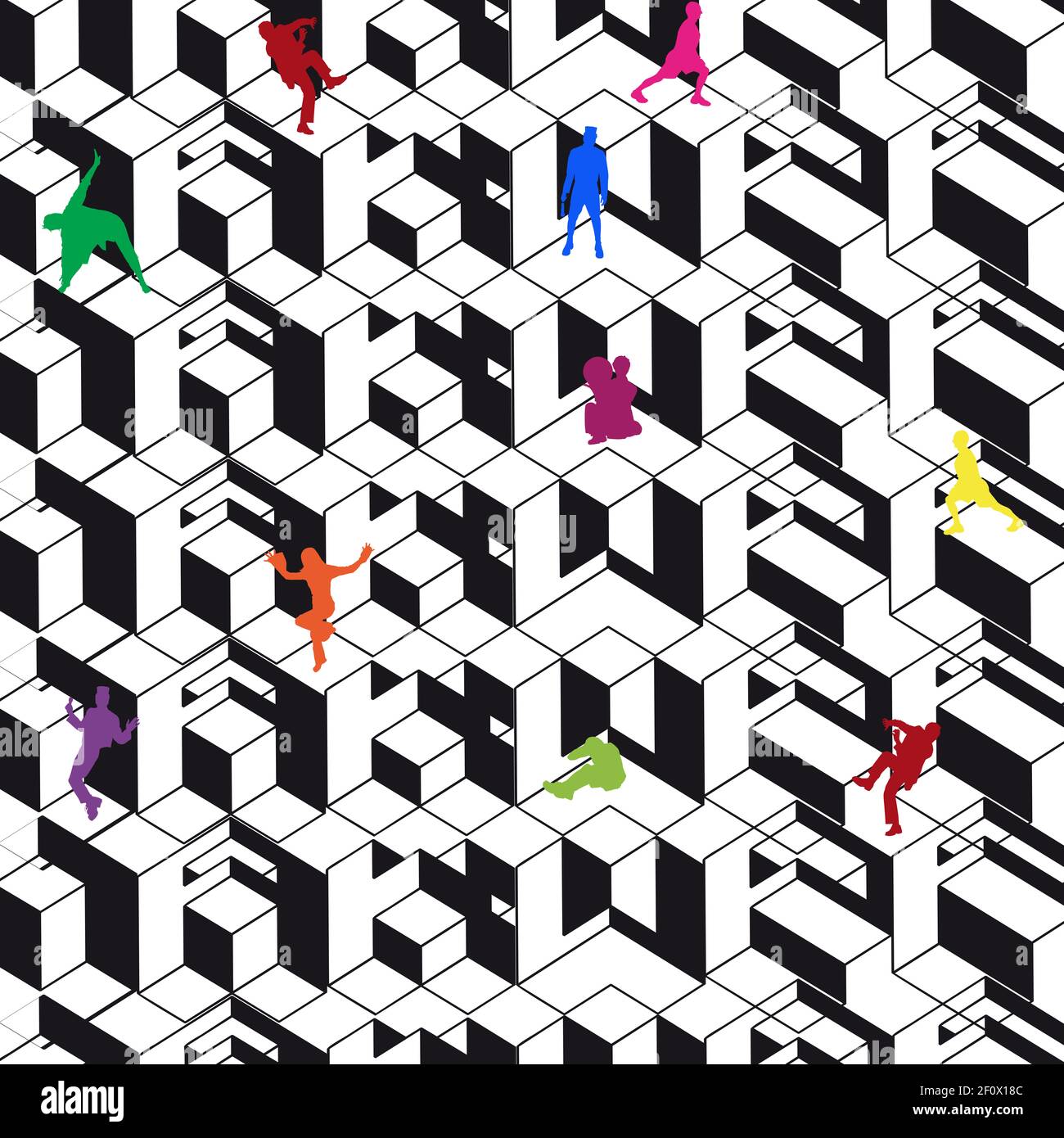 Vector and geometric digital illustration featuring a person, an animal ...