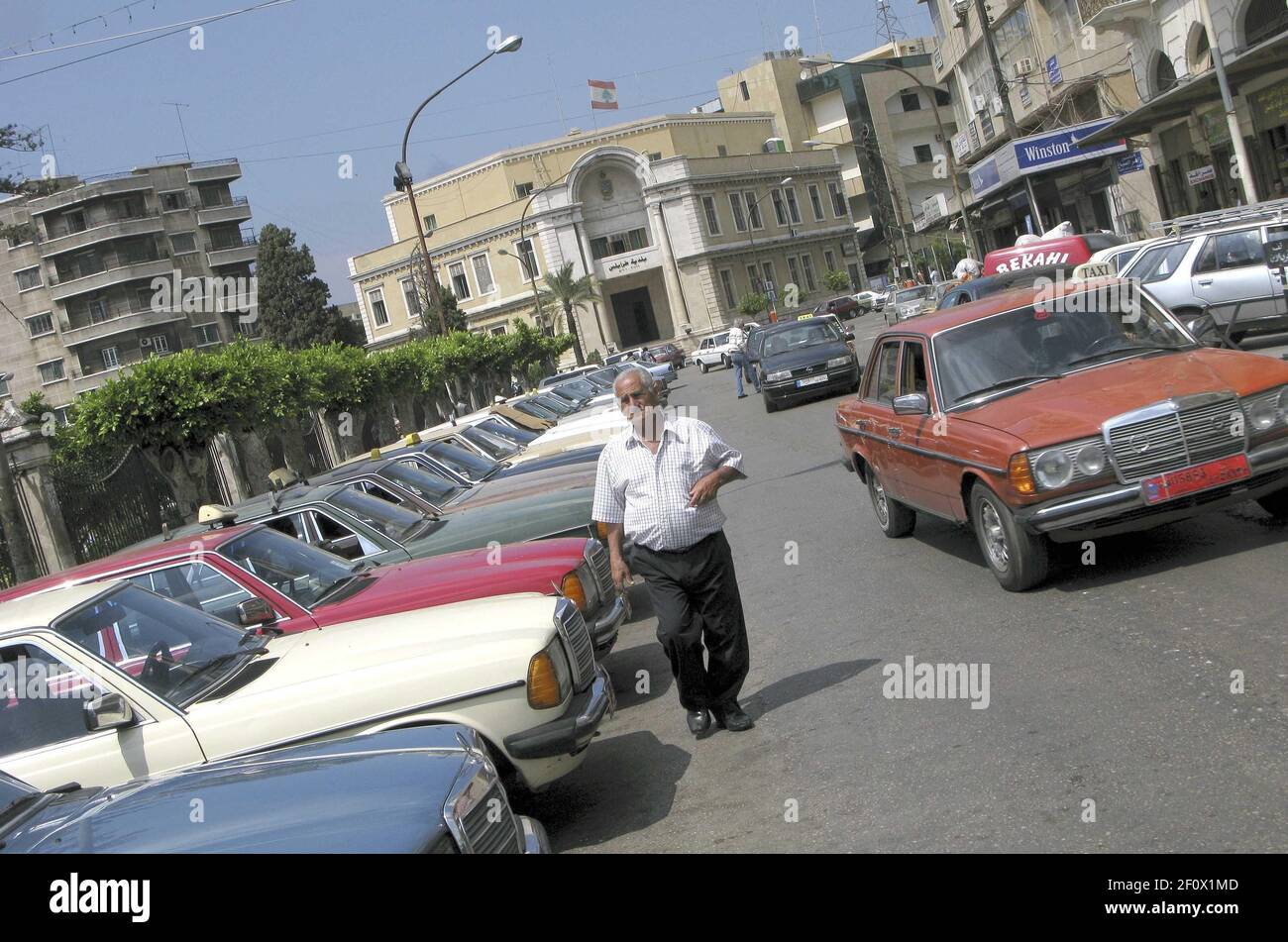 May 2008- Beirut, Lebanon- Mercedes taxis line up in Tripoli. Scenes from Lebanon before ...