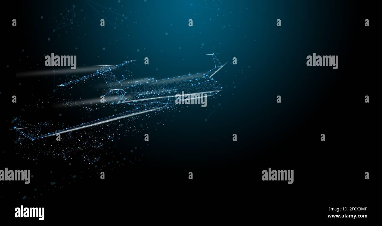 Passengers commercial airplane flying Abstract plane shark form lines ...