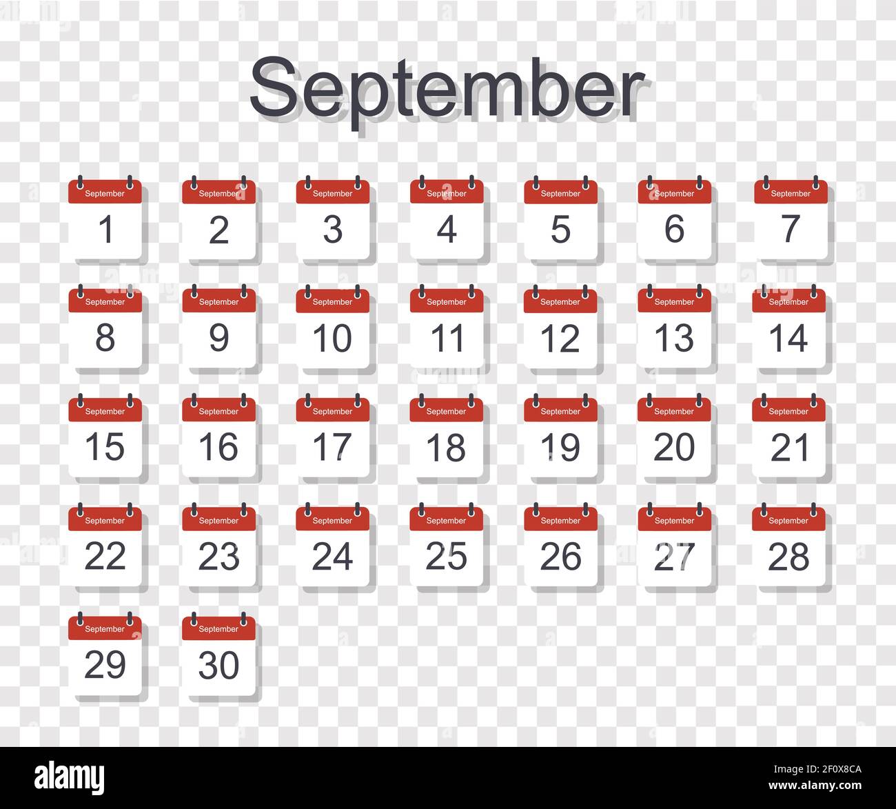 Monthly calendar template for September with daily date. On transparent ...