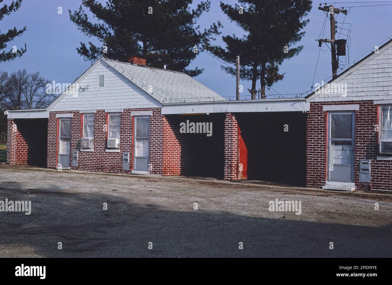 Brick motel diagonal view 2 Marshall Illinois ca. 1980 Stock Photo - Alamy