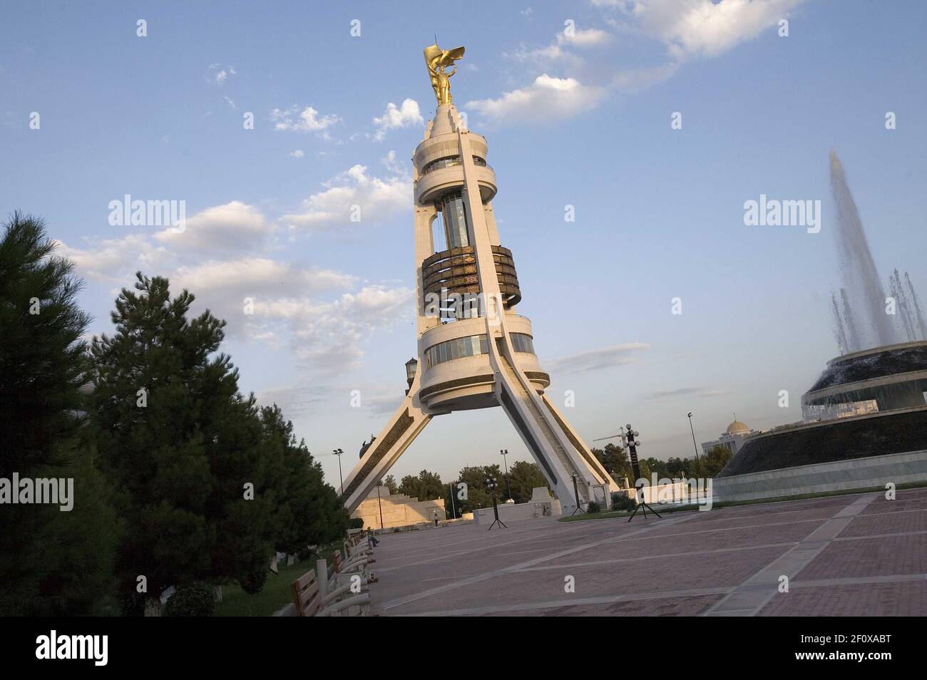 June 2008- Ashgabat, Turkmenistan- The Arch of Neutrality stands in a ...