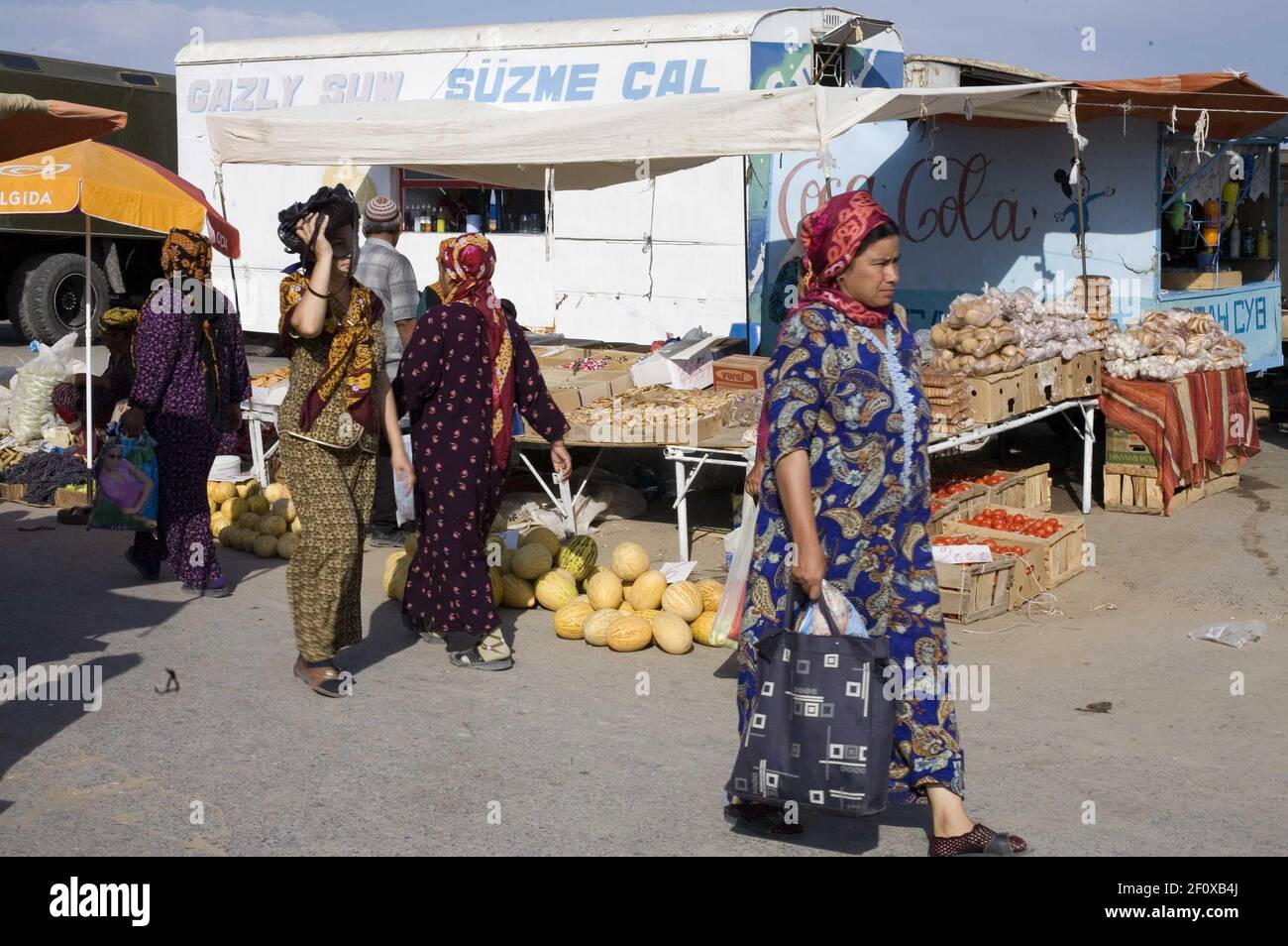 June 2008- Ashgabat, Turkmenistan- Local Turkmens shop at the Tolkucha ...