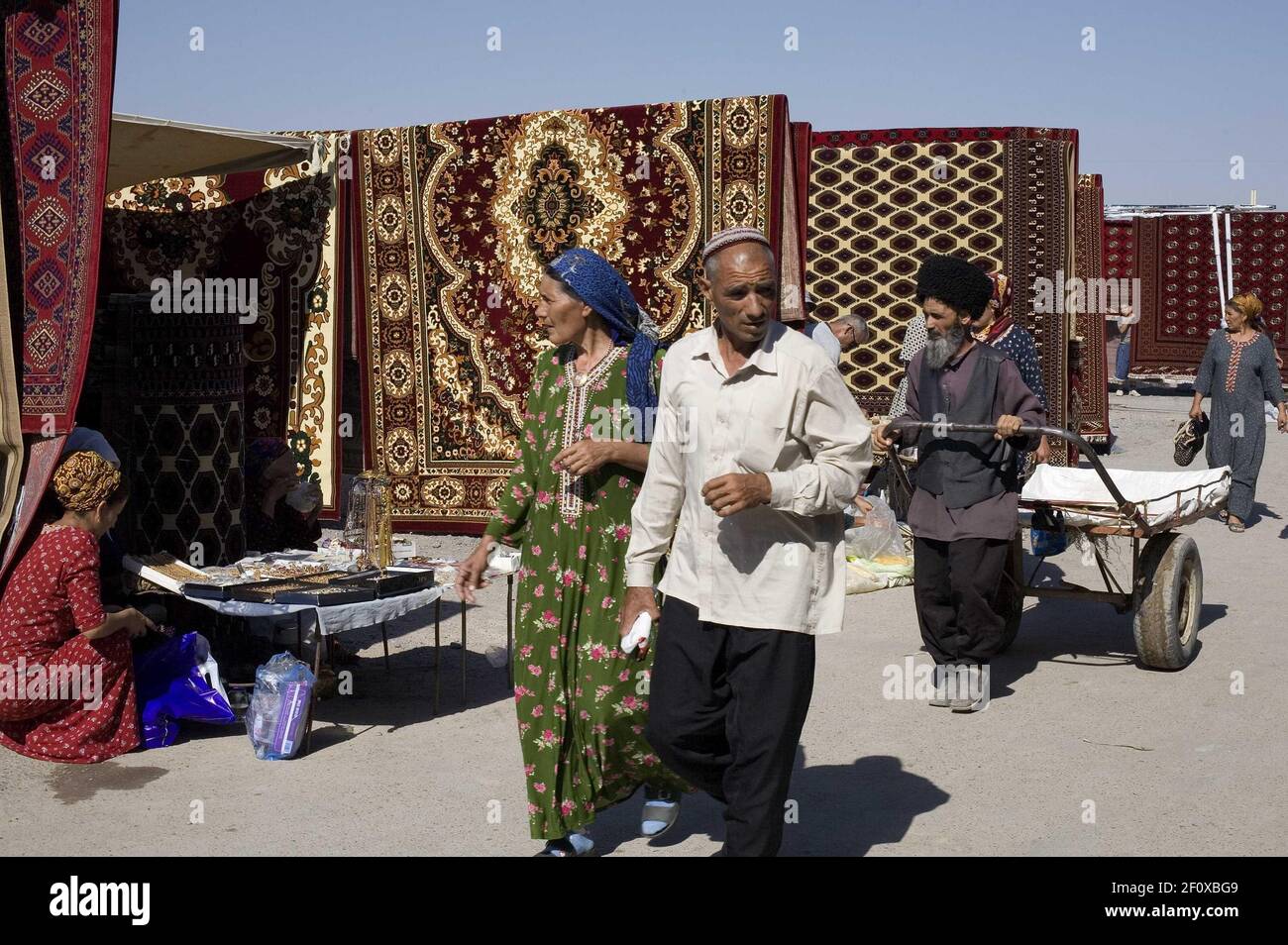 June 2008- Ashgabat, Turkmenistan- Turkmen shoppers at the Tolkucha ...
