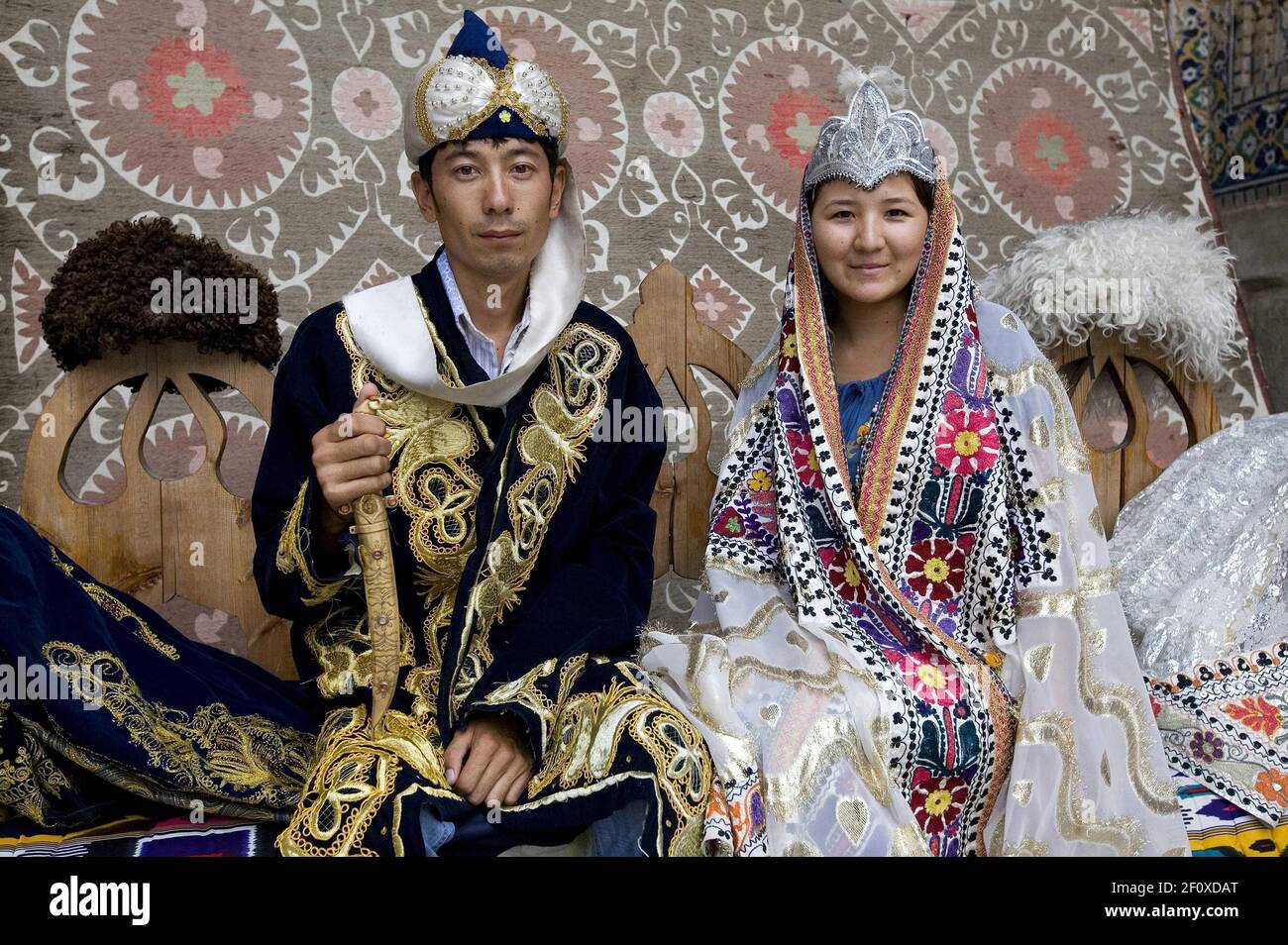 July 2008- Samarkand, Uzbekistan- A couple poses for a photo at a photo ...
