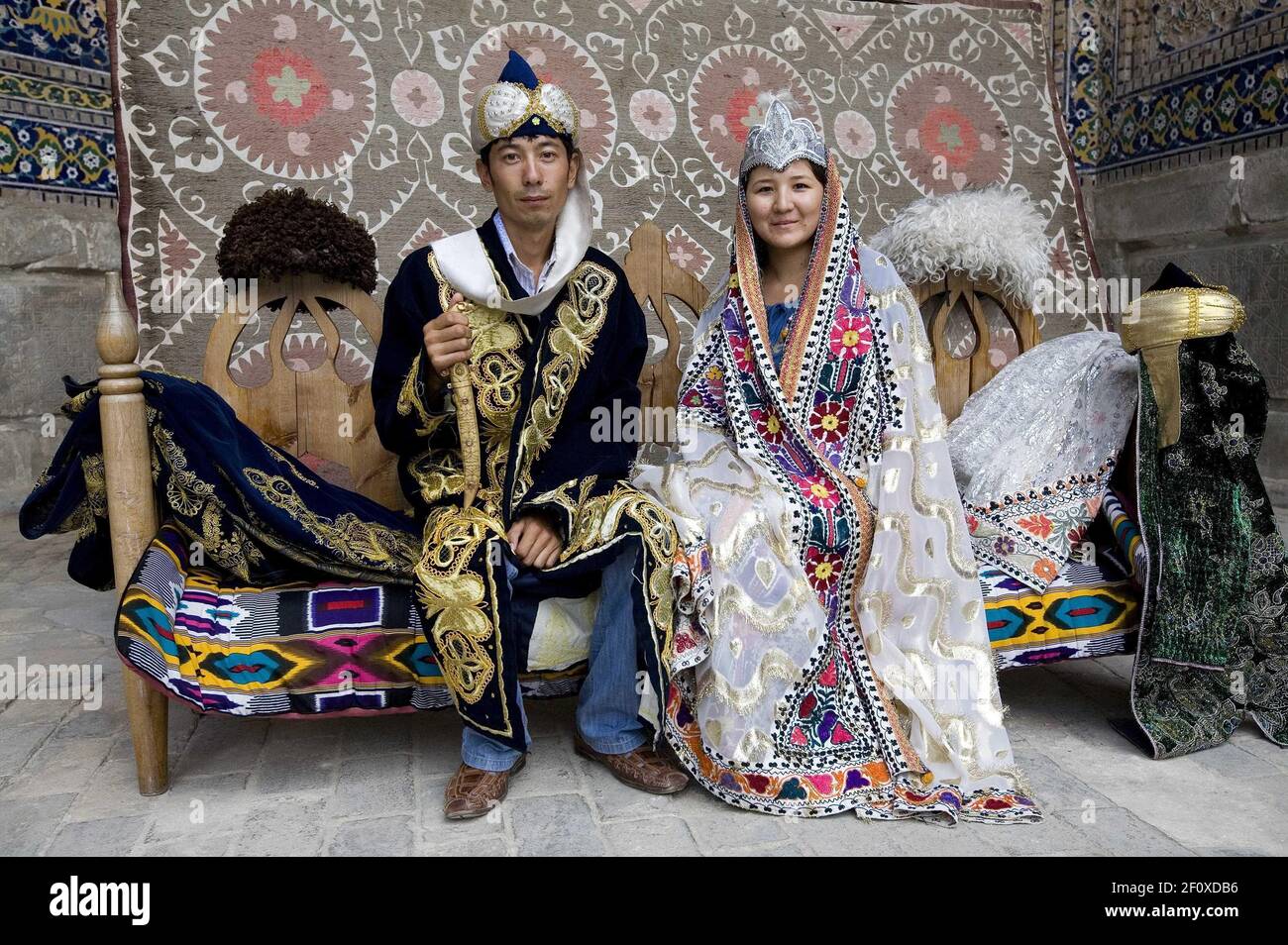July 2008- Samarkand, Uzbekistan- A couple poses for a photo at a photo ...