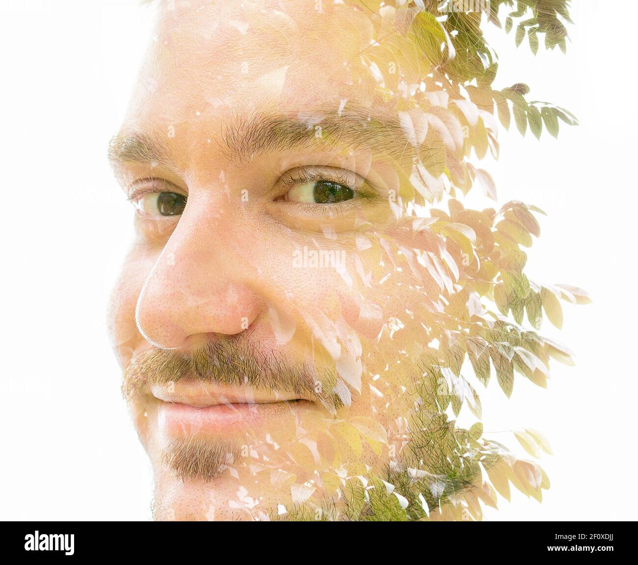 A smiling man's double exposure portrait close up Stock Photo - Alamy