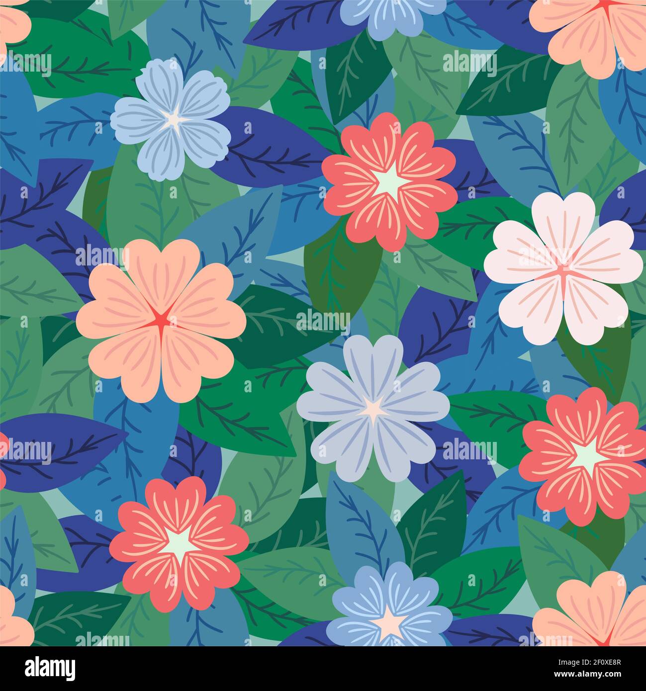 Summer flowers leaves pattern Stock Vector Images - Alamy