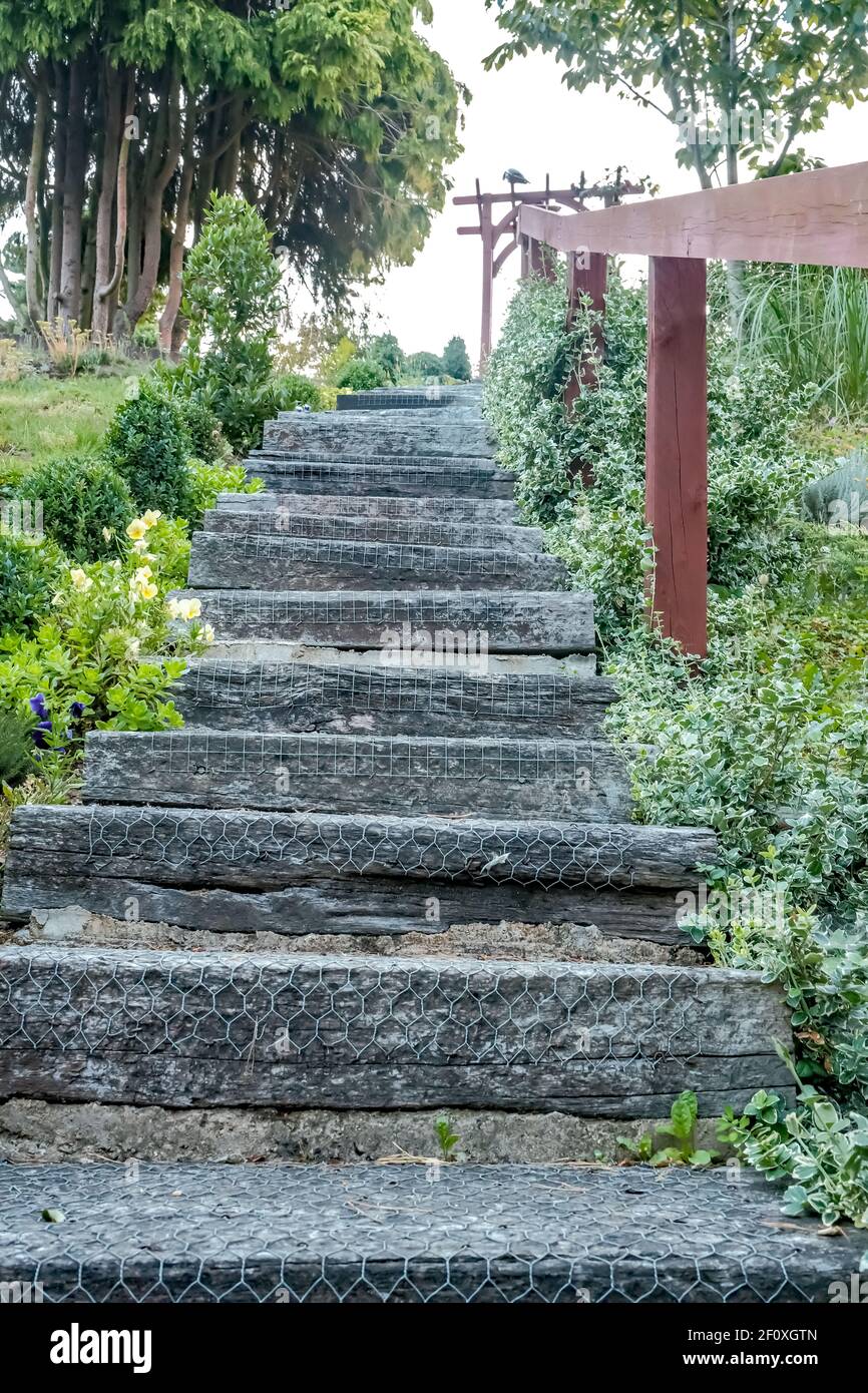 Wooden steps leading up to country house in the village of Horning in ...