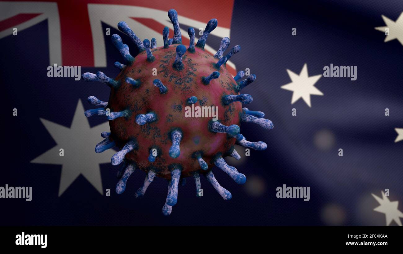 3D illustration Australian flag waving with Coronavirus outbreak ...
