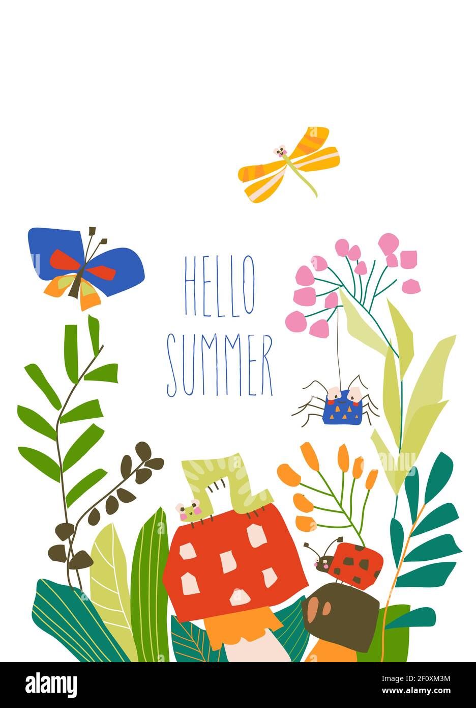 Cute cartoon insects in summer plants and flowers Stock Vector Image ...